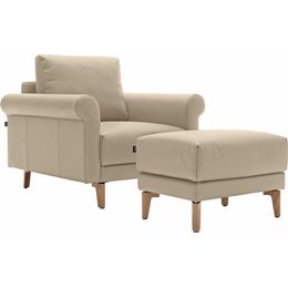 Sessel "CR.450, Designsessel, Loungesessel", beige (beige 534, 20), B:88cm H:85cm T:95cm, NaturLEDER OSKAR (echtes Rindsleder);Chenille COCO (72% Polyester 15% Baumwolle 13% Polyacryl), CREATION BY ROLF BENZ, Sessel, Sessel, modern Landhaus, mit tollem Sitzkomfort, Breite 88 cm, Fu&szlig; Nussbaum