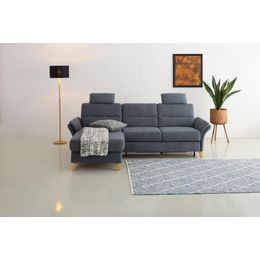 Ecksofa Home Affaire "Westerland L-Form", blau (blau, grau), B:252cm H:90cm T:162cm, 100% Polyester, Sofas, Ecksofa, Federkern-Polsterung, wahlweise mit Bettfunktion, Bettkasten