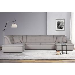 Wohnlandschaft Home Affaire "BRISBANE NEU U-Form", beige, B:380cm H:83cm T:202cm, 100% Polyester, Sofas, Wohnlandschaft, mit feiner Steppung, Matten-Optik, incl. Zierkissen