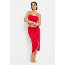 Spaghettitop LSCN BY LASCANA, Damen, Gr. 42, rot, Jersey, Obermaterial: 95% Viskose, 5% Elasthan, unifarben, figurbetont bauchfrei, eckiger Ausschnitt, Tops Spaghettitop, und Midirock