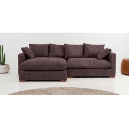Ecksofa Home Affaire "Coray", braun (dunkelbraun), B:266cm H:80cm T:153cm, 100% Polyester, Sofas, Ecksofa, Breite 266 cm, extra weich und kuschelig, mit Federn und Daunen