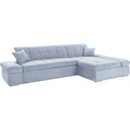 Ecksofa DOMO collection "Moric Luxus - B/T/H 300/172/80 cm, XXL-Format", blau (pastelblau), B:300cm H:80cm T:172cm, Chenille (85% Polyester, 15% Acryl), Sofas, Ecksofa, L-Form, 140kg Belastung/Sitz, Chenilleoptik, pastelblau