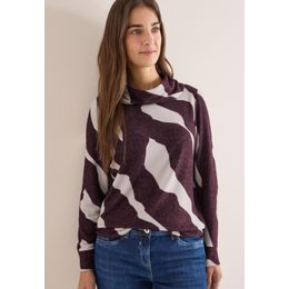 Wasserfallpullover Cecil, Damen, Gr. M (40), eggplant rot melange, Strick, Obermaterial: 67% Viskose, 28% Polyester, 5% Elasthan, gemustert, meliert, regular fit normal, ohne Ausschnitt, B&uuml;ndchen, Pullover Wasserfallpullover, mit Muster