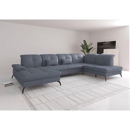 Sit & More Wohnlandschaft SIT & MORE "Amica, U-Form, inkl. Sitztiefenverstellung und Armteilverstellung", blau (graublau), B:357cm H:90cm T:231cm, Sofas, Wohnlandschaft, wahlweise mit Kopfteilverstellung, Bettfunktion und Bettkasten