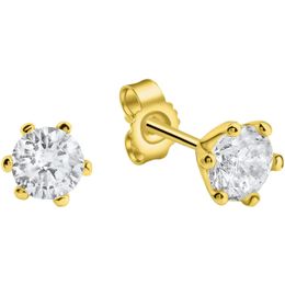 Paar Ohrstecker Firetti "Schmuck Geschenk Gold 375 Ohrschmuck Ohrringe Solit&auml;r", gold (gelbgoldfarben, kristallwei&szlig;, kristallwei&szlig;), Ohrringe, Damen, 6mm, Gelbgold 375, Paar Ohrstecker, mit Zirkonia (synth.)