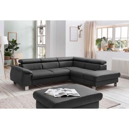 Ecksofa COTTA "Komaris L-Form, B: 249 cm", schwarz, B:249cm H:72cm T:100cm, Microfaser PRIMABELLE (100% Polyester);Kunstleder SOFTLUX;Feinstruktur (100% Polyester);Kunstleder SOFTLUX/Struktur (100% Polyester);NaturLEDER, Sofas, Ecksofa, mit Kopfteilverstellung, optional Bettfunktion, Bettkasten & Licht