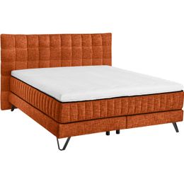 Boxspringbett "Baldwin", orange, B:202cm L:212cm, 100% Polyester, SET ONE BY Musterring, Komplettbetten, Boxspringbett, mit Duo-Matratze, Kopfteil mit quadratischer Steppung, 180 x 200 cm