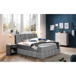 Boxspringbett Home Affaire "Paxton", grau (light grau), Flachgewebe LEINENOPTIK Polyester Topper Basic, Liegefl&auml;che B/L: 180cm x 200cm Betth&ouml;he: 55cm, Gewicht bis: 80 kg + 80 kg H2 + H2, 7-Zonen-Taschen-Federkernmatratze, Komplettbetten, Boxspringbett, Neue Toppervarianten