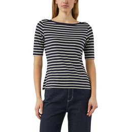 T-Shirt comma, Damen, Gr. 44, blau stripes, Single Jersey, Obermaterial: 92% Viskose, 8% Elasthan, gestreift, tailliert h&uuml;ftbedeckend, U-Boot-Ausschnitt, Shirts T-Shirt, im Streifen-Design