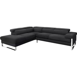 Ecksofa W.Schillig "finn, toller Sitzkomfort, L-Form, hochwertige Verarbeitungsdetails", schwarz (schwarz z59), B:281cm H:71cm T:230cm, Flachgewebe S22 (100% Polyester);Stoff S37 (100% Polyester);Longlife Xtra-Leder Z59: Glattleder mit modischer Pr&auml;gung. Hautst&auml;rke 0, 9 - 1, 1 mm, Sofas, Ecksofa, German Design Award 2016, Fu&szlig;gestell Chrom gl&auml;nzend, Breite 281 cm