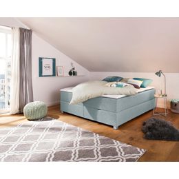 Boxbett Home Affaire "Alexis", blau (petrol), B:180cm L:200cm, Struktur fein (100% Polyester), Komplettbetten, Boxbett, ohne Kopfteil - ideal f&uuml;r R&auml;ume mit Dachschr&auml;gen; in 4 Breiten