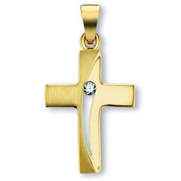 Kettenanh&auml;nger ONE ELEMENT "Zirkonia Kreuz Anh&auml;nger aus 333 Gelbgold", gold, Schmuckanh&auml;nger, Damen, Gelbgold 333, Kettenanh&auml;nger