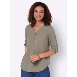 Longbluse Casual Looks, Damen, Gr. 40, braun (schlamm), 100% Viskose, unifarben, V-Ausschnitt, Blusen Longbluse