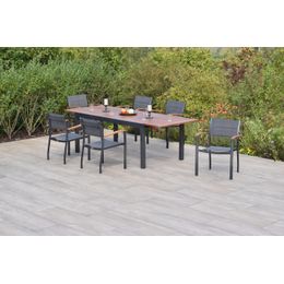 Garten-Essgruppe Merxx "&raquo;Paxos&laquo;", grau (grau, grau, graphit), Aluminium, Massivholz, Polyester, Sitzm&ouml;bel-Sets, Garten-Essgruppe, Ausziehtisch: LxB: 180-250 x 100 cm