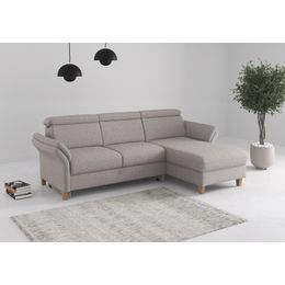 Ecksofa Home Affaire "Glendale, L-Form", silber, B:253cm H:84cm T:166cm, 100% Polyester, Sofas, Ecksofa, inkl. Kopfteilverstellung, wahlweise mit Vorziehsitz und Bettkasten