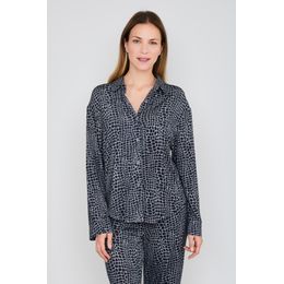 JOOP! Pyjamaoberteil JOOP "Luxe Modal Printed", Damen, Gr. 42, blau (dunkelblau), Jersey, Obermaterial: 95% Modal, 5% Elasthan, bequem h&uuml;ftbedeckend, V-Ausschnitt, Shirts Pyjamaoberteil, lang&auml;rmelig, Modal-Mix, Kn&ouml;pfe