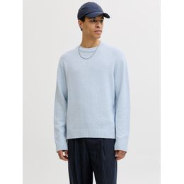 Jack & Jones Rundhalspullover JACK & JONES "JORNORREBRO CATSKILLS KNIT CREW NECK SN", Herren, Gr. L, cashmere blau, Strick, Obermaterial: 59% Polyester, 41% Baumwolle, unifarben, normal, Rundhals, Pullover Rundhalspullover