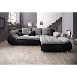 Ecksofa Home Affaire "Imola, bequem, aktuelle Steppung im Sitz, L-Form, Breite 270cm", schwarz (schwarz, wei&szlig;grau), B:270cm H:90cm T:170cm, Microfaser PRIMABELLE (100% Polyester) / Struktur (82% Polyester, 9% Viscose, 7% Baumwolle, 2% Nylon);Kunstleder SOFTLUX / Struktur (82% Polyester, 9% Viscose, 7% Baumwolle, 2% Nylon), Sofas, Ecksofa, wahlweise mit Bettfunktion