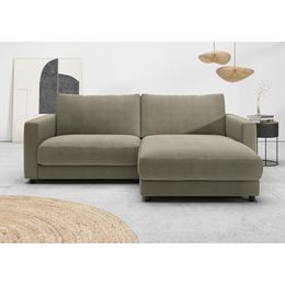 Ecksofa Home Affaire "Ecksofa Jiro, L-Form, gro&szlig;e Sitztiefe, Breite 226 cm", oliv, B:226cm H:85cm T:190cm, 100% Polyester, Sofas, Ecksofa, lose Sitz- & R&uuml;ckenkissen, weicher Polsteraufbau, komfortabel & modern