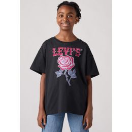 T-Shirt LEVI'S KIDS "LVG OVERSIZED WESTERN ROSES TEE", M&auml;dchen, Gr. 14 (158), jet schwarz, Single Jersey, Obermaterial: 100% Baumwolle, bedruckt, oversize h&uuml;ftbedeckend, Rundhals, Shirts T-Shirt, mit gro&szlig;em Print "Rose", for Girls