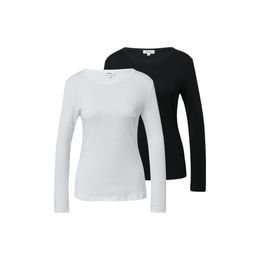 Langarmshirt s.Oliver, Damen, Gr. 38, wei&szlig;, schwarz, Single Jersey, Obermaterial: 100% Baumwolle, unifarben, tailliert h&uuml;ftbedeckend, Rundhals, Shirts Langarmshirt, mit Rundhalsausschnitt, 2er Pack