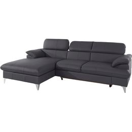 Ecksofa COTTA "Caluso L-Form", grau (fango), B:254cm H:74cm T:167cm, NaturLEDER (echtes Rindsleder) in Sitz und R&uuml;cken. Korpus in passendem Kunstleder SOFTLUX bezogen;Microfaser PRIMABELLE (100% Polyester);Kunstleder SOFTLUX, Sofas, Ecksofa, mit Kopfteilverstellung, wahlweise mit Bettfunktion & Bettkasten
