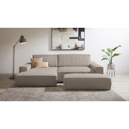 Polsterecke Home Affaire "SHERWOOD XXL tief, L-Form, Schlaffunktion, Bigsofa, Cord, Leinenoptik", greige, B:284cm H:90cm T:135cm, 100% Polyester, Sofas, Polsterecke, stellbar zum Schlafsofa (Krokodilverbinder), Cord, Leinenoptik