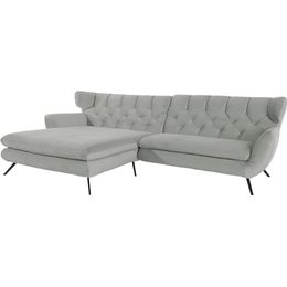 Ecksofa 3C CANDY "Beatrice Designsofa in moderner Retrooptik, bequem und extravagant", silber, B:300cm H:94cm T:175cm, Samt-Optik (100% Polyester), Sofas, Ecksofa, mit R&uuml;ckensteppung im Rautenmuster, Ohrenbacken Optik, L-Form