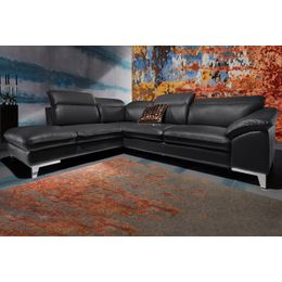 Ecksofa COTTA "Teresa L-Form", schwarz, B:293cm H:84cm T:232cm, Luxus-Kunstleder;NaturLeder, im R&uuml;cken mit schwarzem Spannstoff bezogen, Sofas, Ecksofa, mit Kopfteilverstellung, wahlweise mit Bettfunktion