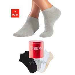 Sneakersocken Bench., Damen, Gr. 43-46, 2x hell grau meliert, 2x wei&szlig;, 2x schwarz, 1x beige, Baumwollmischung, unifarben, elastisch, Socken Sneakersocken, verpackt in der Dose