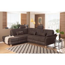 Ecksofa Home Affaire "Palace L-Form", braun, B:259cm H:89cm T:225cm, Struktur fein (100% Polyester);Struktur (100% Polyester);Luxus-Microfaser Lederoptik (100% Polyester), Sofas, Ecksofa, incl. Sitztiefenverstellung, wahlweise mit Bettfunktion und Stauraum