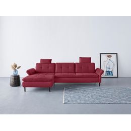 Ecksofa Home Affaire "Birkholm L-Form", rot (bordeaux), B:267cm H:83cm T:174cm, 100% Polyester, Sofas, Ecksofa, Armlehnverstellung, auch in Easy Clean Bezug - mit Wasser zu reinigen