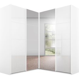 Schwebet&uuml;renschrank Rauch "Kleiderschrank Garderobe Eckkleiderschrank QUADRA mit edler Glasfront", wei&szlig; (alpinwei&szlig;, glas kristallwei&szlig;), B:181cm H:210cm T:187cm, Holzwerkstoff, Schr&auml;nke, Schwebet&uuml;renschrank, extra gro&szlig;er Eckschrank inkl. Schubladeneinsatz MADE IN GERMANY