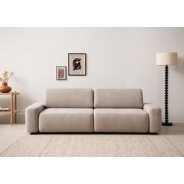 3-Sitzer Home Affaire "TORGE (257cm), Sofa,Schlafsofa in Cord, Samtvelours, Struktur fein", beige (hellbeige), B:257cm H:82cm T:105cm, 100% Polyester, Sofas, 3-Sitzer, rundes Design, Schlaffunktion u. Bettkasten, Liegefl&auml;che: 135/200 cm