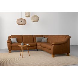 Ecksofa Home Affaire "Caldera L-Form", braun (haselnuss), B:270cm T:250cm, 100% Polyester, Sofas, Ecksofa, Federkern, wahlweise mit Kopfteilverstellung, Bettfunktion, Bettkasten