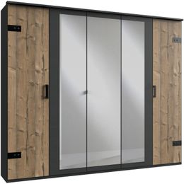 Kleiderschrank wimex "Stockholm, rustikale Optik im Industrial Design, Made in Germany", braun (graphitfarben, edeltannenfarben), B:225cm H:210cm T:58cm, Schr&auml;nke, Kleiderschrank, mit Spiegel, 225x58x210 cm, Made in Germany