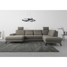 Sit & More Wohnlandschaft SIT & MORE "Cinturo U-Form", braun (schlamm), B:345cm H:88cm T:226cm, Sofas, Wohnlandschaft, inklusive Sitztiefenverstellung und Federkern, Sitzh&ouml;he 45 cm