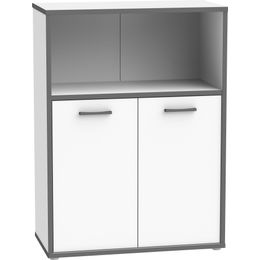 Kommode FORTE "Keflav", wei&szlig; (wei&szlig;, uni wolfram grau), B:84,5cm H:115,1cm T:41,5cm, Holzwerkstoff, Sideboards, Kommode, Breite 84,5 cm