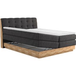 Boxspringbett Home Affaire "Naome", schwarz, B:201cm L:217cm, 100% Polyester, Komplettbetten, Boxspringbett, Boxspringbett, Inklusive Topper