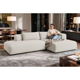 Ecksofa OTTO HOME "TIARRA Design-Sofa mit Ottomane recht/links bestellbar, Breite 287 cm", creme, B:287cm H:76cm T:168cm, 100% Polyester, Sofas, Ecksofa, L-Form mit hochelastischer Schaum und Wellenunterfederung