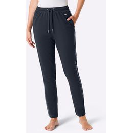 Jogginghose feel good, Damen, Gr. 48/50, Normalgr&ouml;&szlig;en, marine, wei&szlig;, 60% Baumwolle, 40% Polyester, unifarben, Hosen Jogginghose