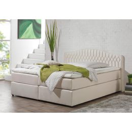 Boxspringbett Maintal, beige (creme), Liegefl&auml;che B/L: 160cm x 200cm, H2 + H2, Bonnell-Federkernmatratze, Seitliche Einfassung Unterbox und Obermatratze: Mikrovelours (100% Polyester);Spiegelfl&auml;che der Unterbox und Obermatratze: 100% Polyester, Komplettbetten, Boxspringbett, in diversen Ausf&uuml;hrungen