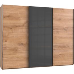 Schwebet&uuml;renschrank wimex "Level by fresh to go", grau (plankeneichefarben, grauglas), B:300cm H:236cm T:65cm, Schr&auml;nke, Schwebet&uuml;renschrank, mit jeweils einer Glast&uuml;r