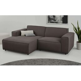 Ecksofa Home Affaire "Avelin, 228 cm, L-Form, Chenille, Struktur-Boucle", grau (dunkelgrau), B:228cm H:75cm T:156cm, 100% Polyester, Sofas, Ecksofa, mit Wellenunterfederung, Kedernaht, bodentief, Skandi-Design