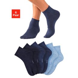 Kurzsocken Bench., Herren, Gr. 43-46, blau (2x marine, 2x jeansblau meliert, 2x hellblau meliert), Baumwollmischung, unifarben, elastisch, Socken Kurzsocken, mit eingestricktem Markenlogo im B&uuml;ndchen, Topseller