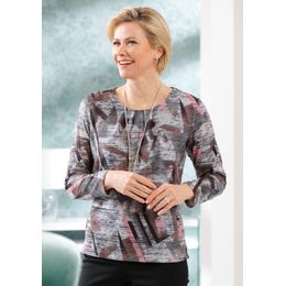 Langarmshirt CLASSIC "Winter-Shirt", Damen, Gr. 40, braun (braun, hellgrau, bedruckt), 95% Polyester, 5% Elasthan, gemustert, mehrfarbig, Rundhals, Shirts Langarmshirt