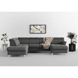 Sit & More Wohnlandschaft SIT & MORE "Marano U-Form", grau (steel), B:304cm T:216cm, 100% Polyester, Sofas, Wohnlandschaft, inklusive Kopfteilverstellung, wahlweise mit Bettfunktion, Bettkasten