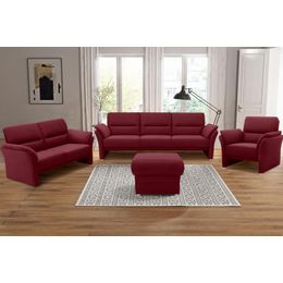 3-Sitzer DOMO collection "Pina, schmale Armlehnen, mit Federkern, kompakt & elegant", rot (dunkelrot), B:219cm H:95cm T:88cm, 100% Polyester, Sofas, 3-Sitzer, Hoher Sitzkomfort, Luxus-Microfaser weich, dunkelrot, Breite 219 cm