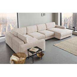 Wohnlandschaft Home Affaire "Bloomfield, Mega Polsterprogramm, Breite 405cm, viel Platz, U-Form", beige, B:405cm H:84cm T:224cm, 92% Polyester 8% Nylon, Sofas, Wohnlandschaft, mit extra tiefer Sitzfl&auml;che, wahlweise mit Sitztiefenverstellung