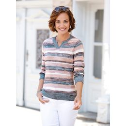 Strickpullover Casual Looks "Pullover", Damen, Gr. 50, blau (taubenblau, puder, meliert), 100% Baumwolle, gemustert, gestreift, mehrfarbig, meliert, Pullover Strickpullover